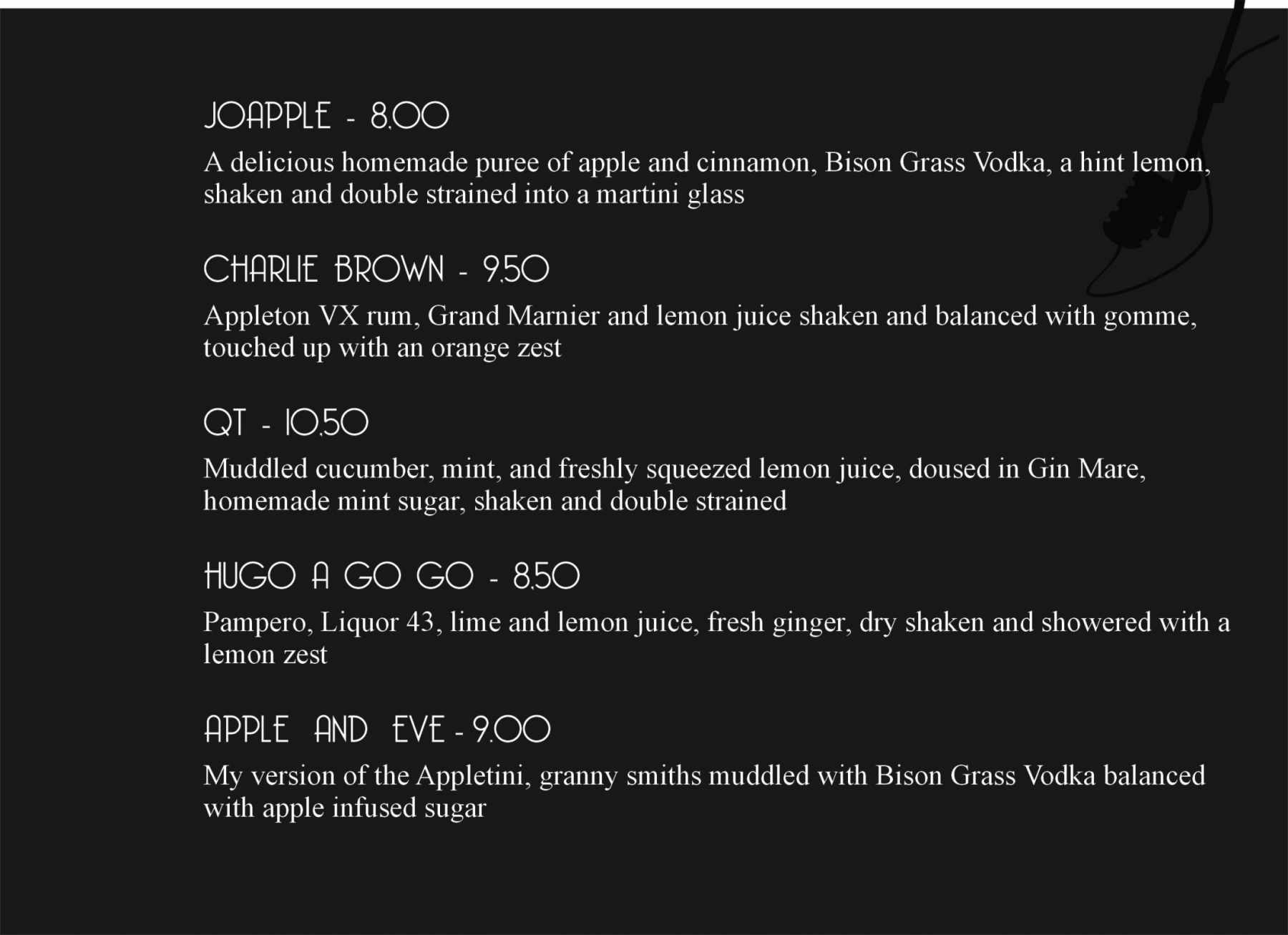 CINCO lounge: Menu